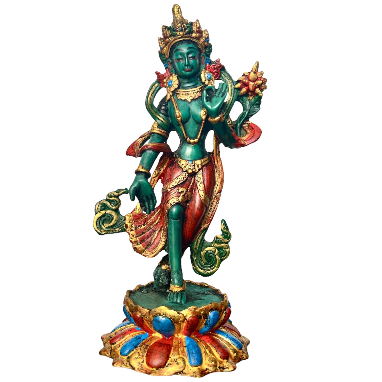 Estatua de Diosa Tara Verde De Pie Pintada 23cm ⋆ Sentidos de la Vida