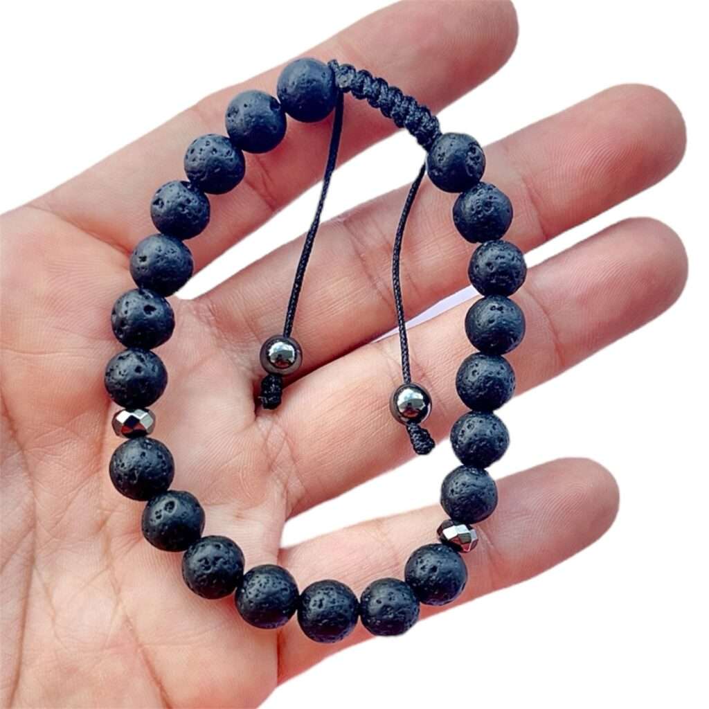 Pulsera Mala Lava Volcánica con Hematita ⋆ Sentidos de la Vida